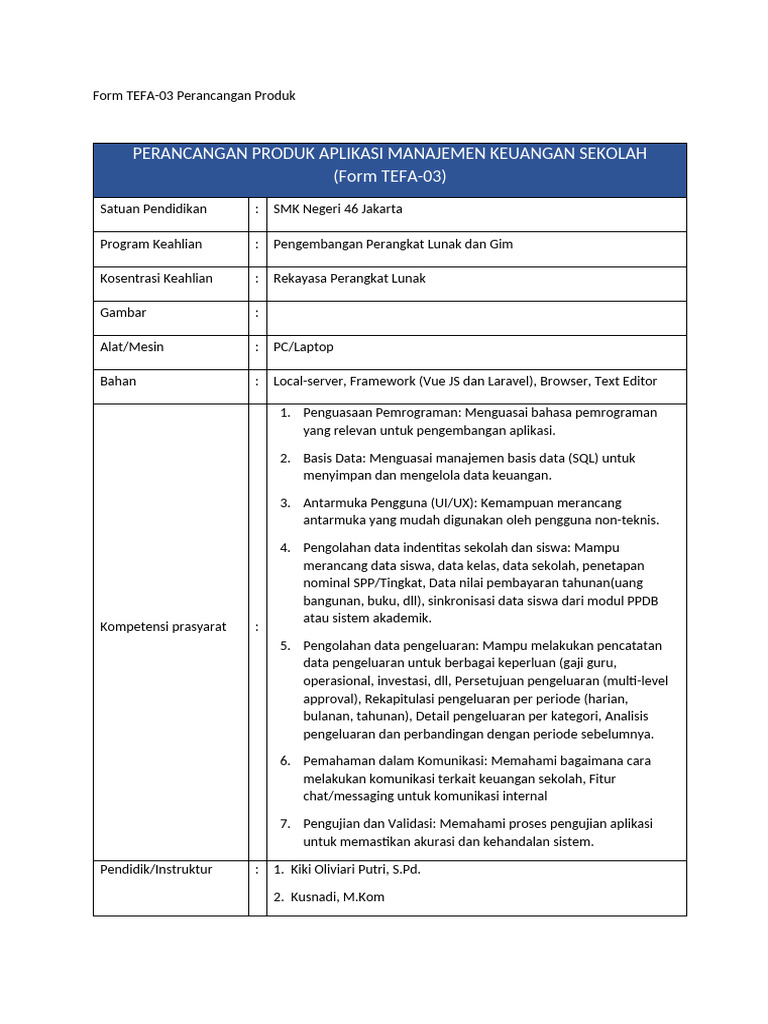 Form Perancangan Produk | PDF