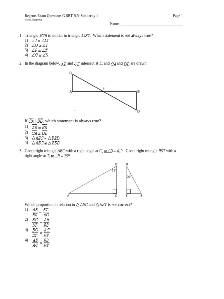 Geometry Regents Practice | PDF | Triangle | Elementary Geometry
