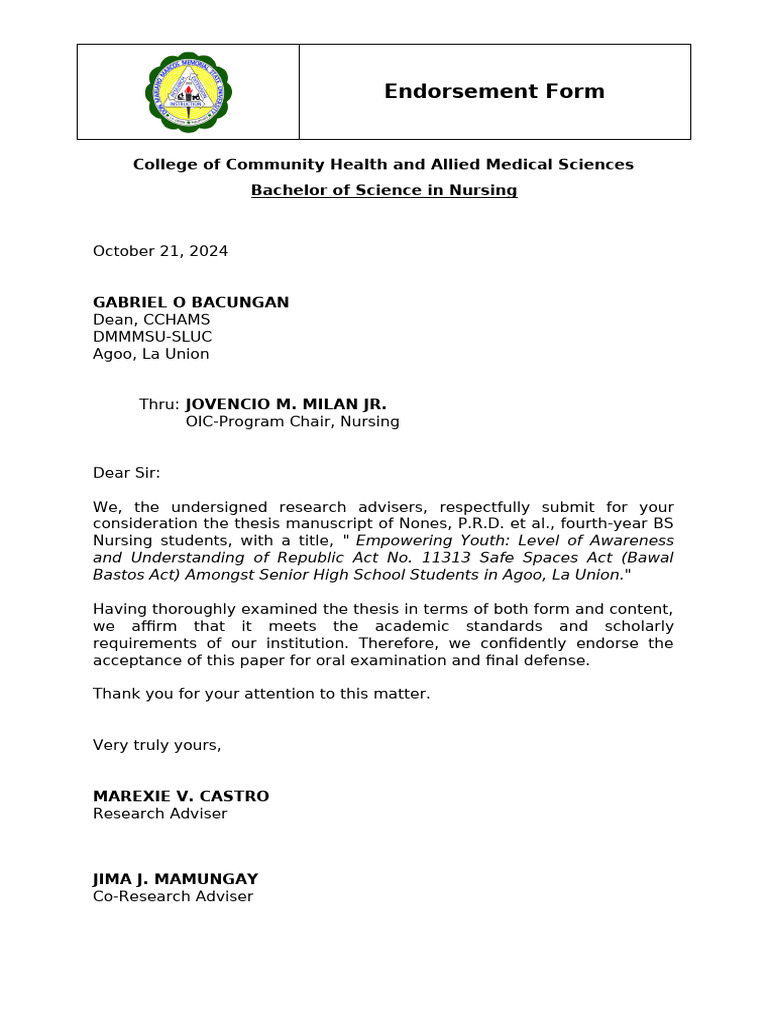 Endorsement Form | PDF