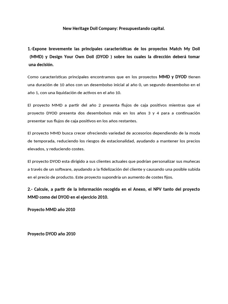 Análisis Financiero: Proyectos MMD y DYOD | PDF | Economias