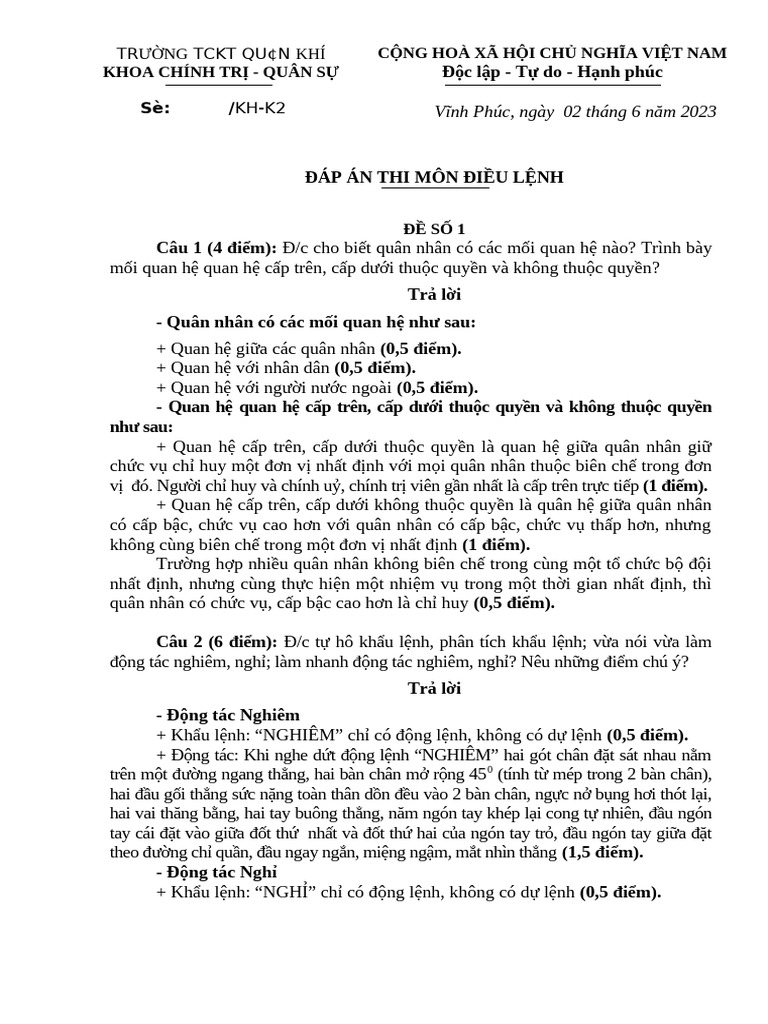 DAP AN THI DL TC 2023 | PDF