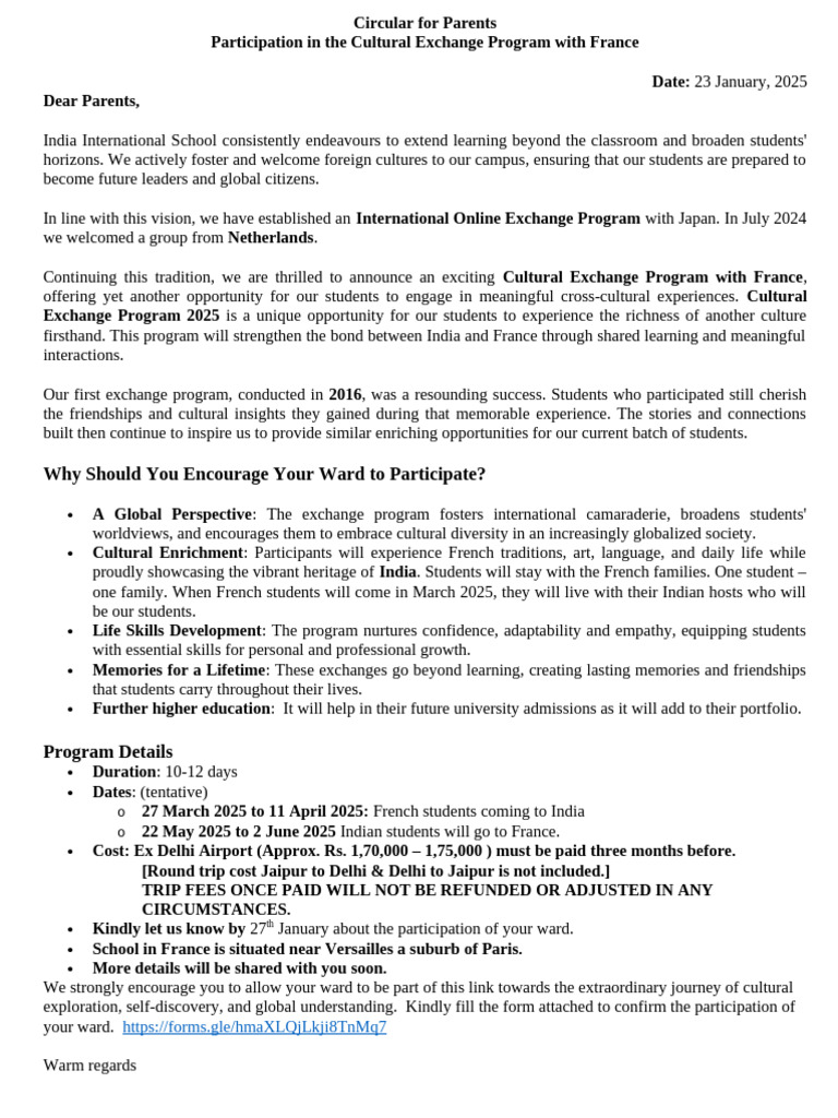 Circular For Parents | PDF | Liberal Arts Education | Social Psychology