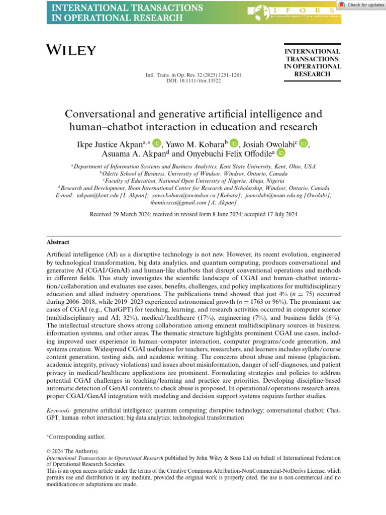 Int Trans Operational Res - 2024 - Akpan - Conversational and generative artificial intelligence ...