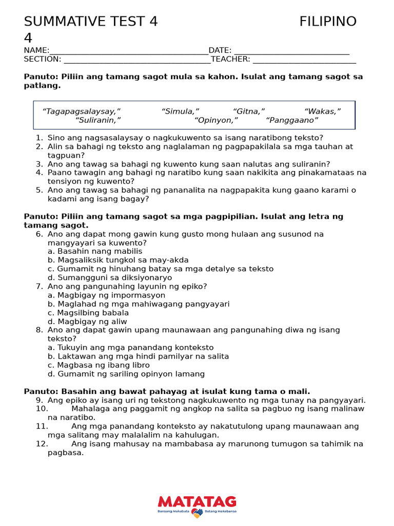 Filipino 4 Summative 03 | PDF