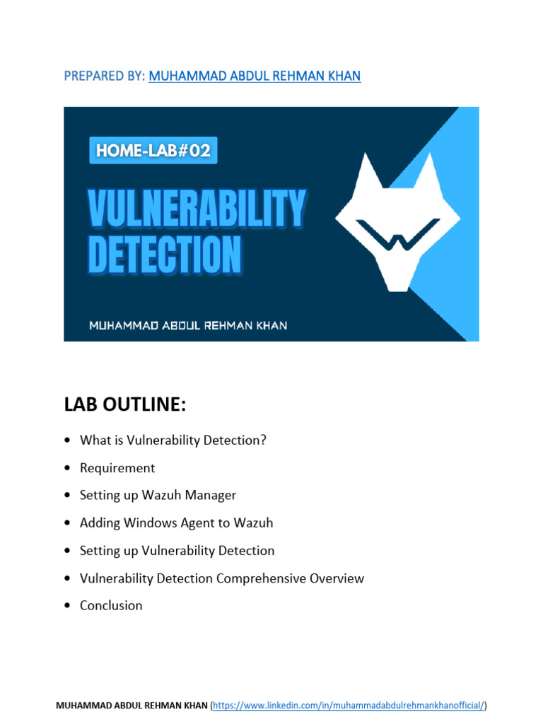 VULNERABILITY DETECTION LAB by MUHAMMAD ABDUL REHMAN KHAN | PDF ...