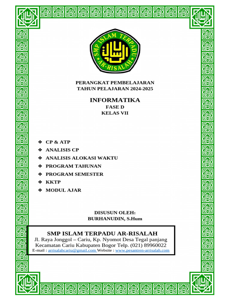 Perangkat Kelas 7 Informatika Cover-Cp & Atp-Analisis Cp-Analisis Alokasi Waktu-Program Tahunan ...
