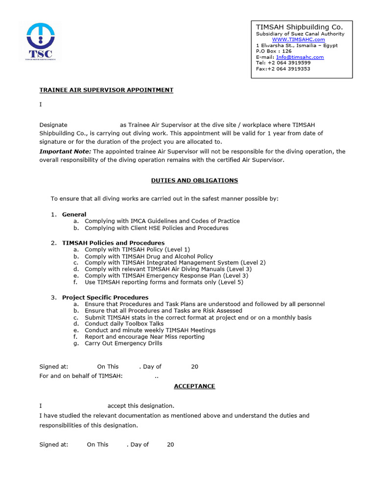 Appointment Trainee Air Supervisor | PDF | Underwater Diving