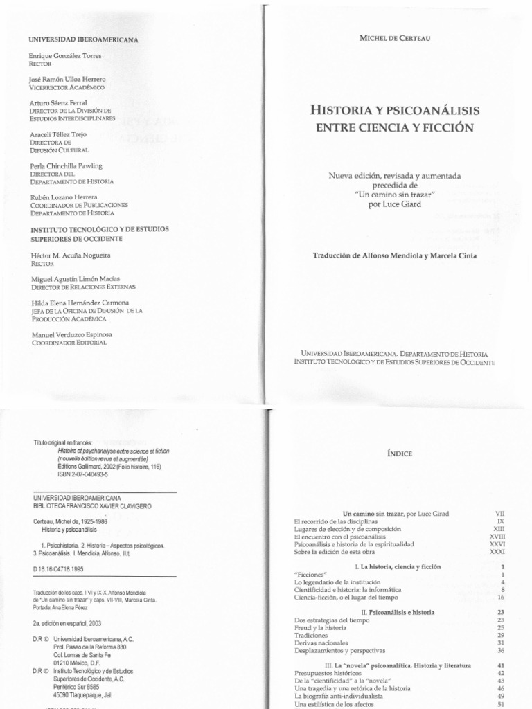 Michel de Certau - Historia y Psicoanalisis Entre Ciencia y Ficcion | PDF