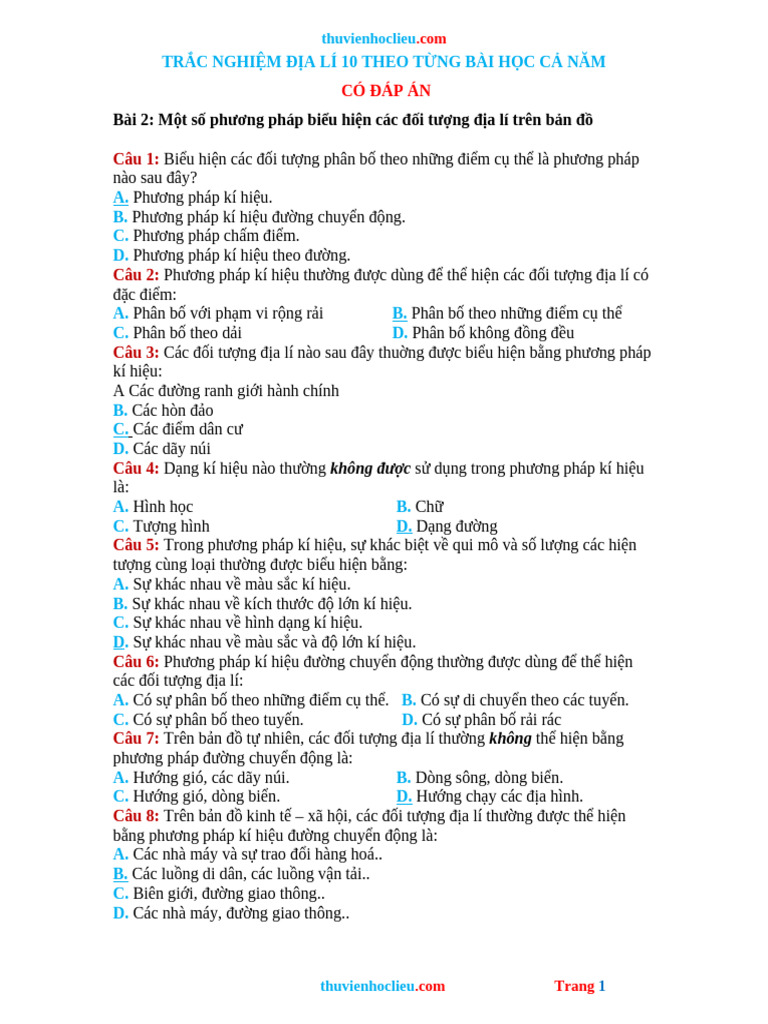 thuvienhoclieu.com-Trac-nghiem-Dia-10-ca-nam | PDF