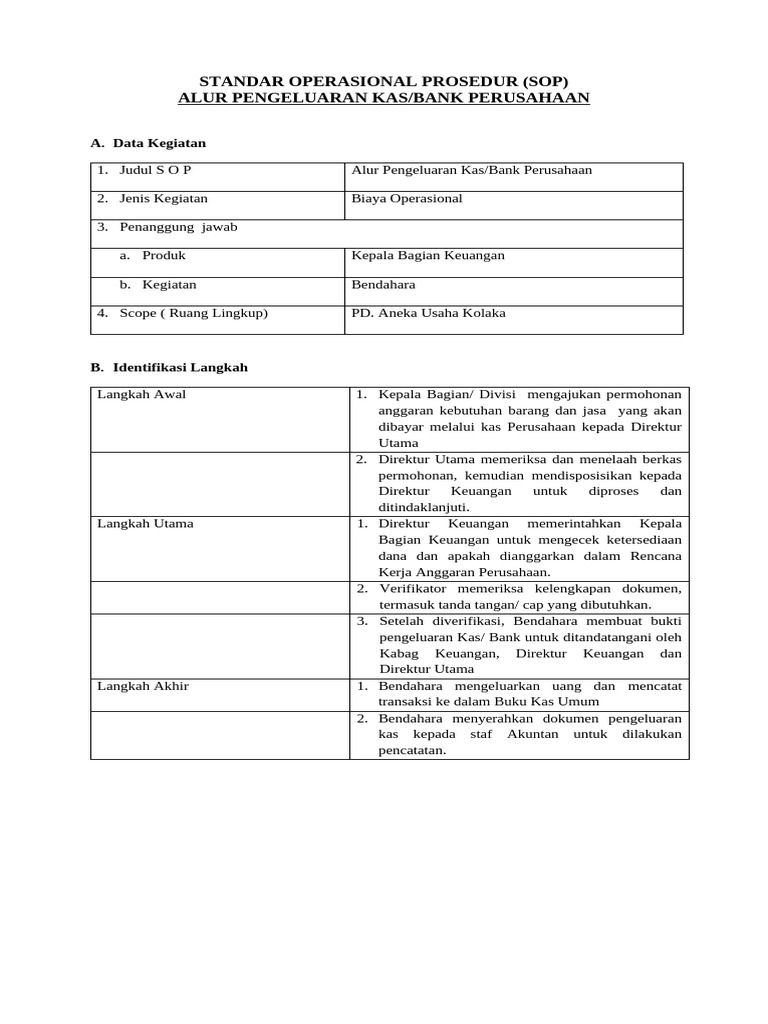 SOP1 - Alur Pengeluaran Kas, Bank | PDF