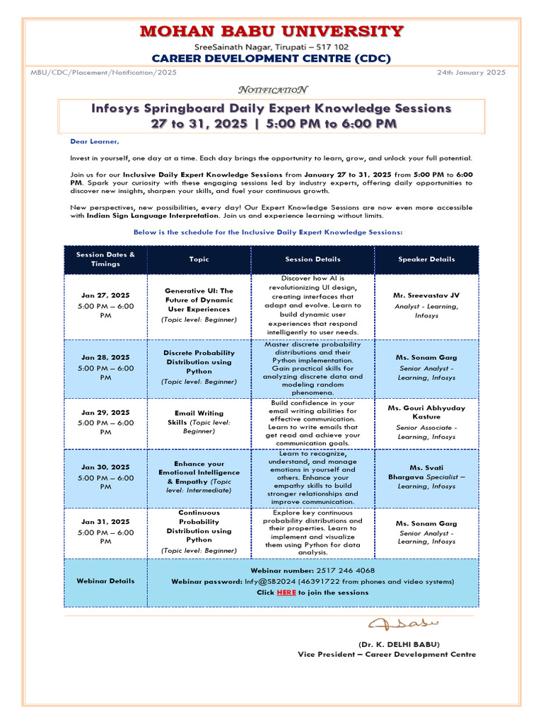 Infosys - Springboard - Daily Expert Knowledge Sessions - MBU - 2025 ...