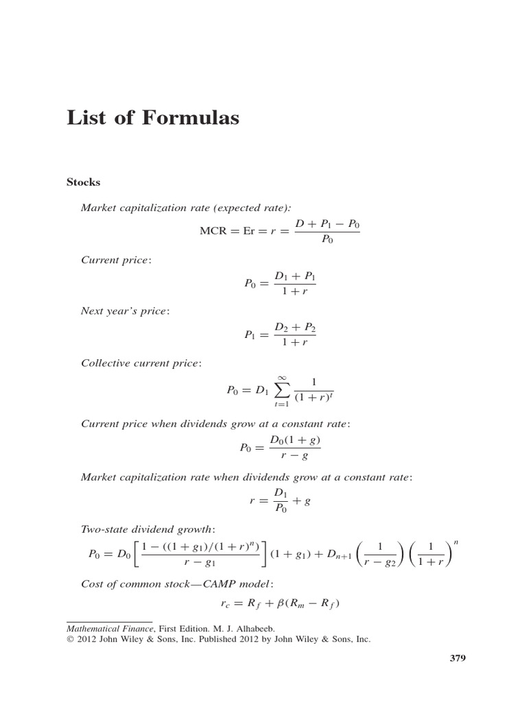Financial Formulas for Stocks and Bonds | PDF | Knowledge Economy ...