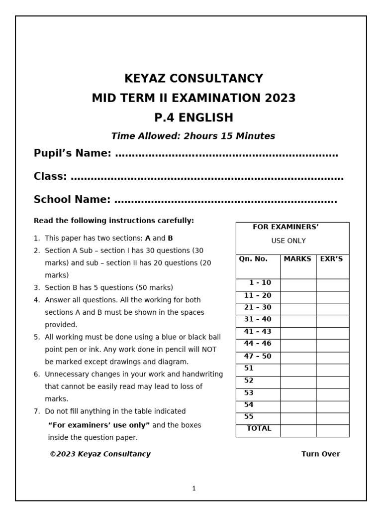 Mid Term II English Exam 2023 | PDF | Goat