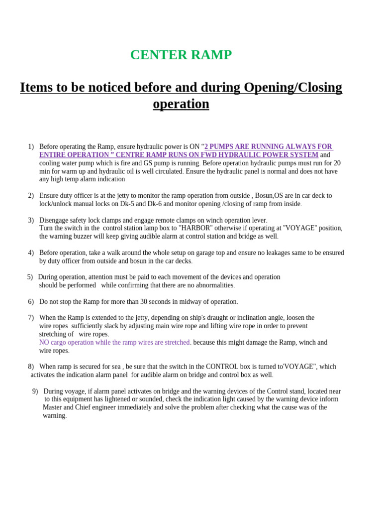 Center Ramp Operation | PDF | Pump | Elevator