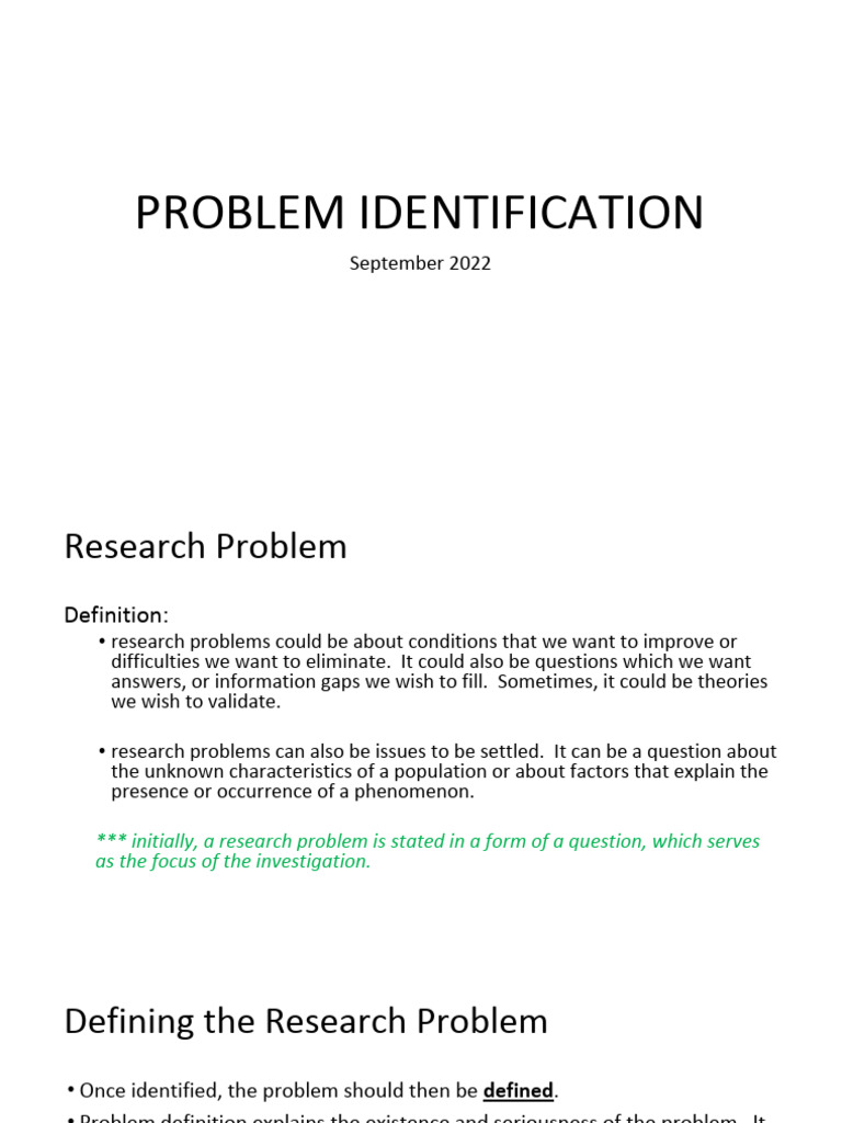 Problem Identification | PDF | Scientific Method | Inquiry