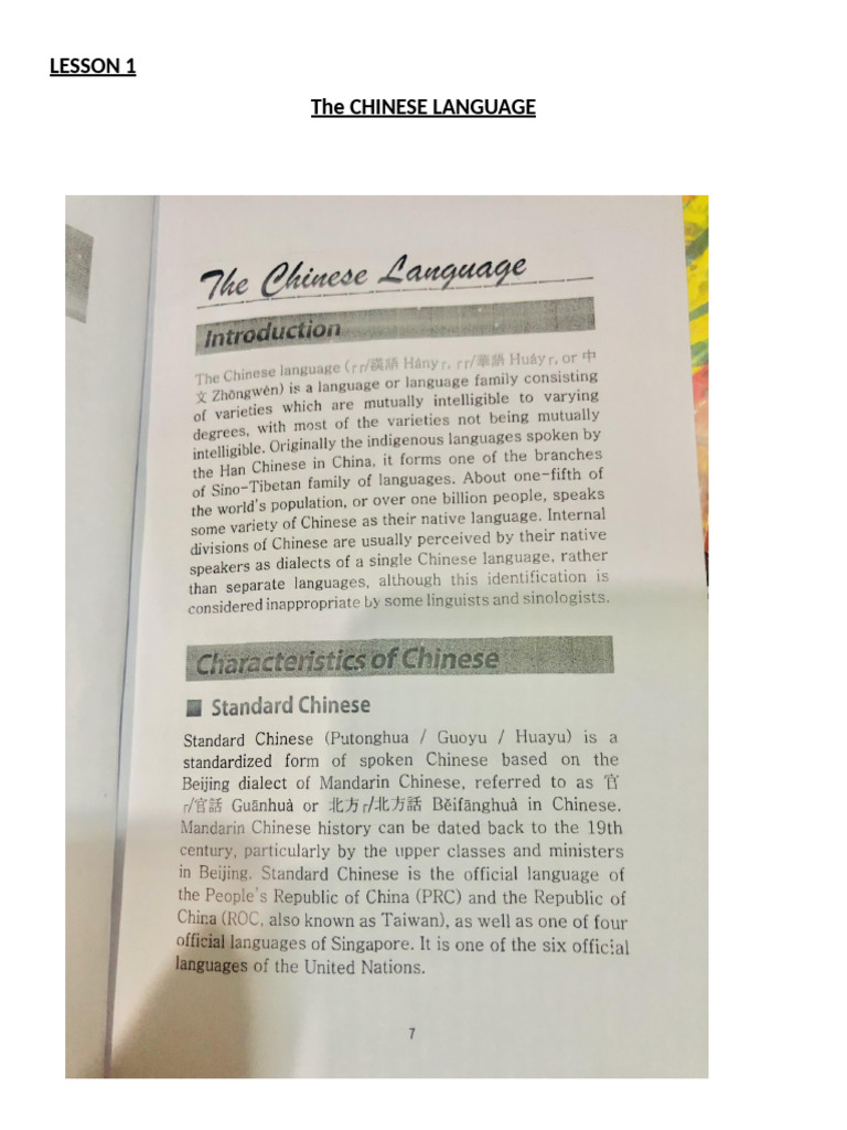FL LESSON 1 - Introduction To Chinese Language | PDF