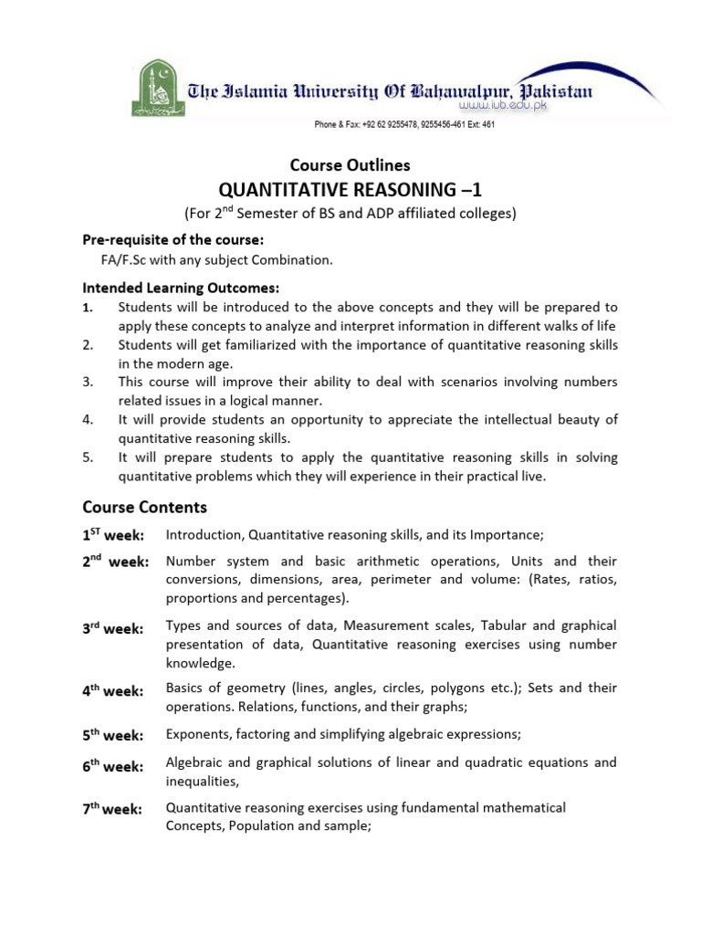 Quantitative Reasoning Course-I (Compulsory Course ADP (23-25) & BS (23 ...