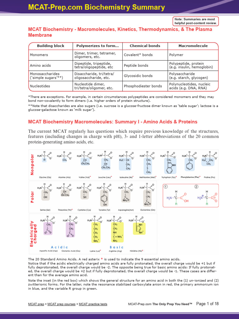 Biochemistry Summary | PDF | Biochemistry | Chemistry