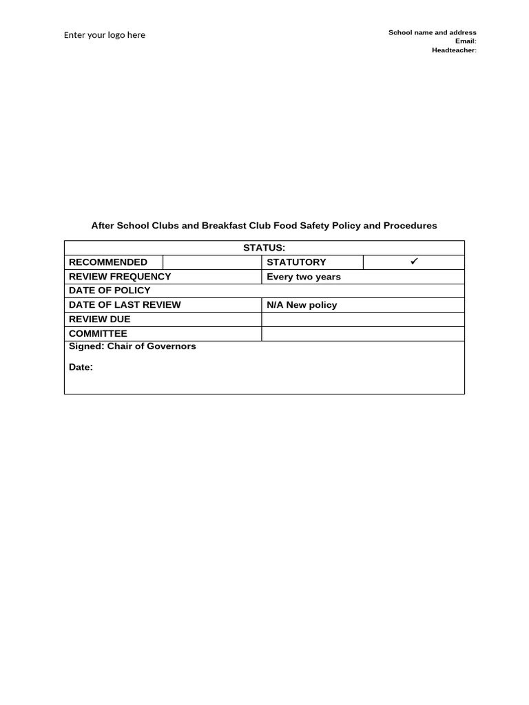 Food - Safety - Policy - and - Procedure - Template | PDF ...