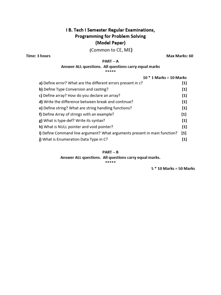 Pps Model Paper Civil Mech 1 | PDF | Pointer (Computer Programming) | C (Programming Language)