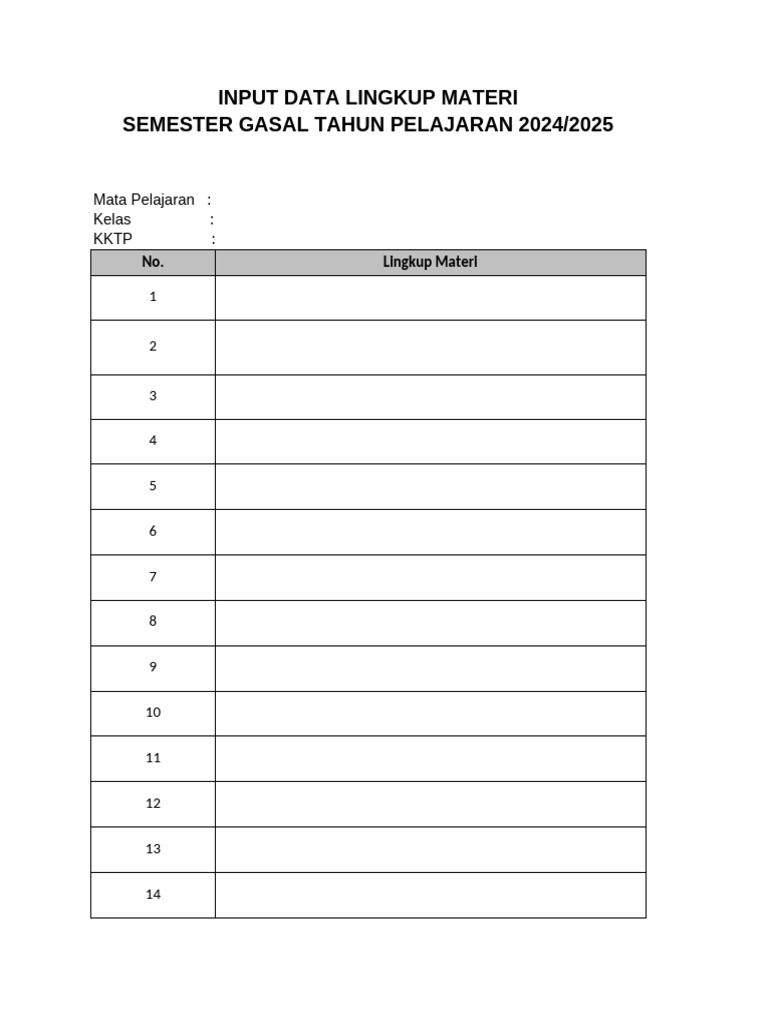 Input Materi Semester Gasal 2024/2025 | PDF