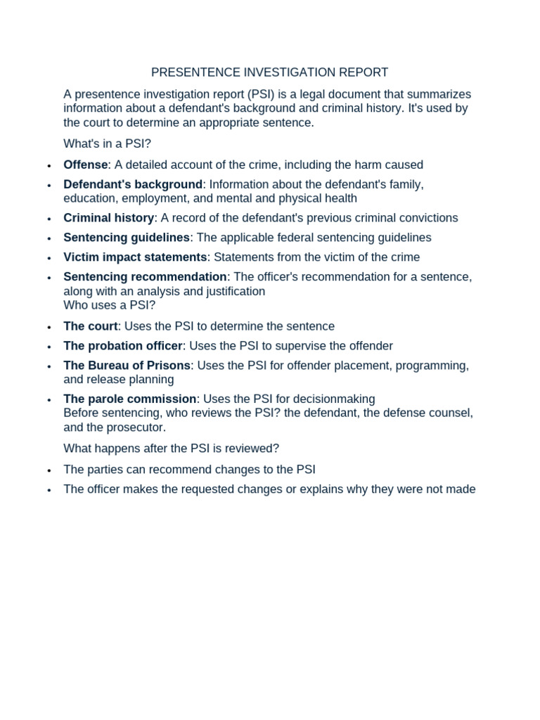 Presentence Investigation Report | PDF
