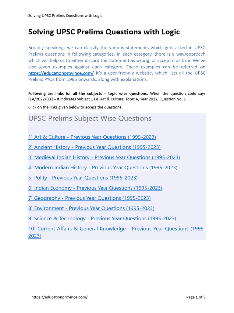 UPSC Prelims Logic Strategies | PDF | Logic | Question