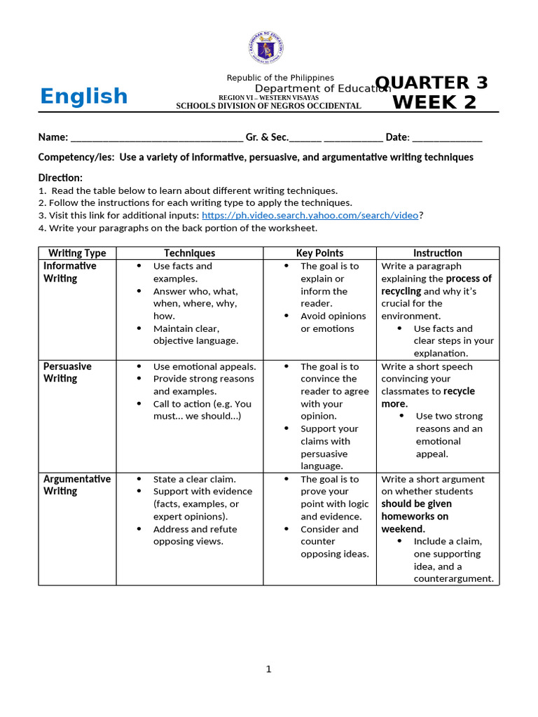 ENGLISH 10 ELK Q3W2 Writing Techniques | PDF | Cognitive Science | Cognition