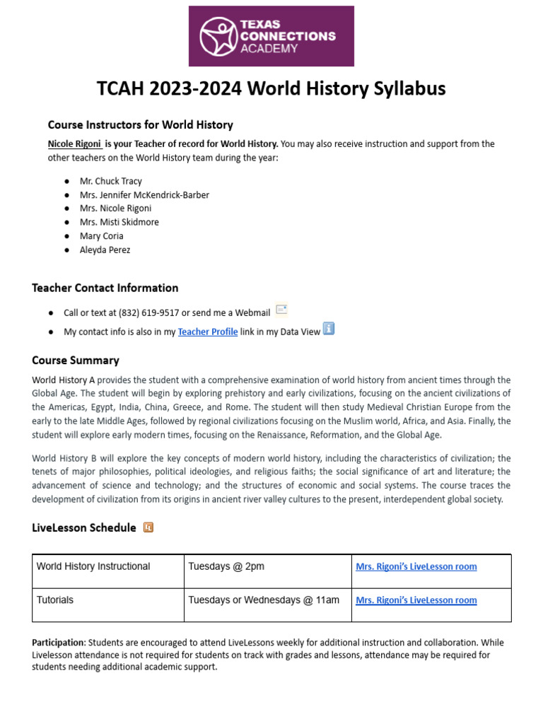 World History TCAH Syllabus 2023-2024 | PDF | Academic Dishonesty ...