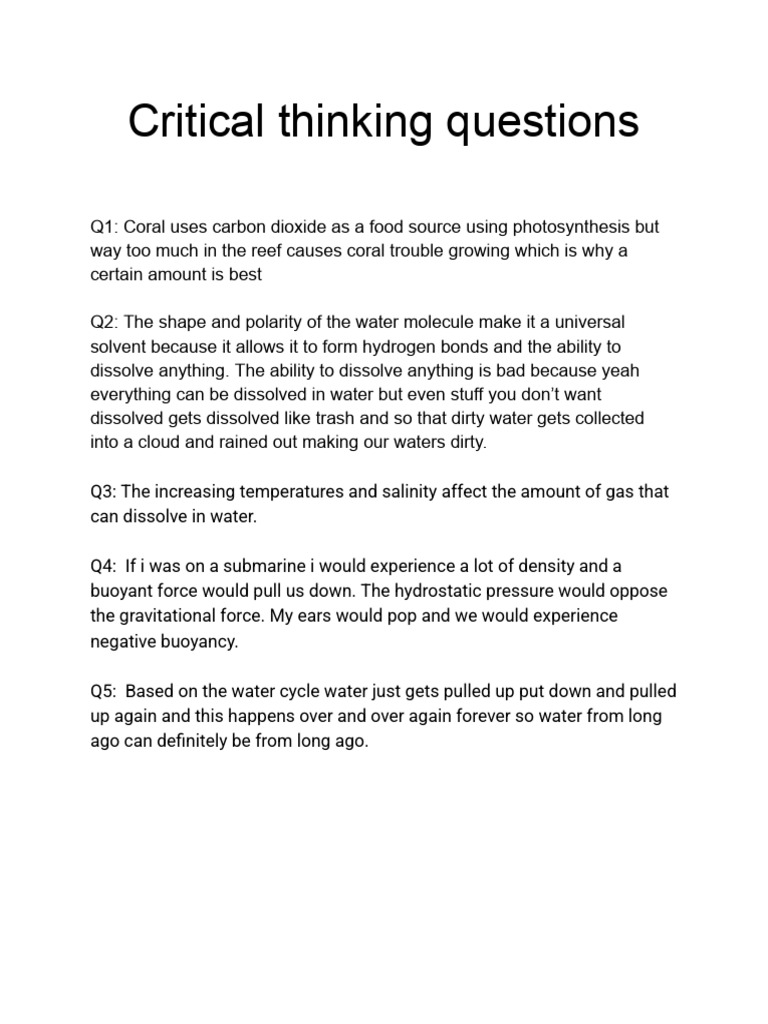 Critical Thinking Questions | PDF