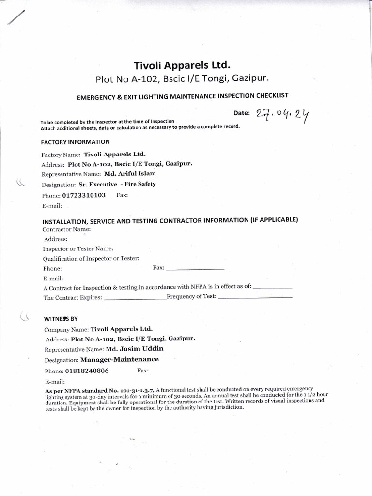 Emergency Lighting Inspection Checklist | PDF | Electrical Engineering ...