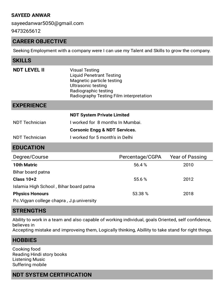Resume_SAYEED ANWAR_Format2 (2) | PDF