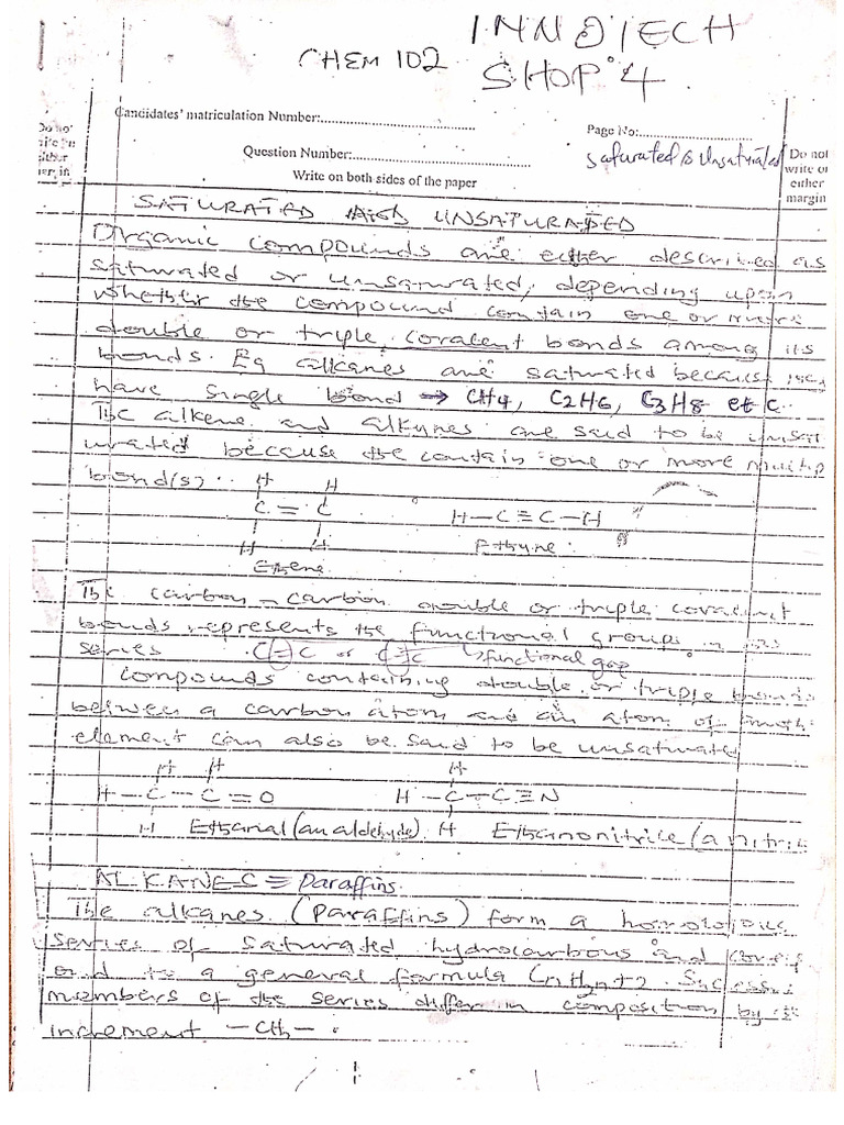 CHM102 - Saturated and Unsaturated | PDF