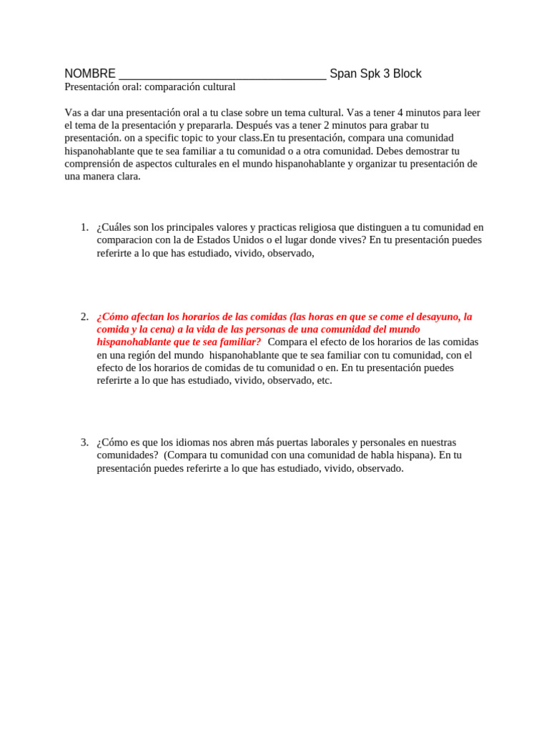 Comparacion Cultural Presentacion Oral | PDF