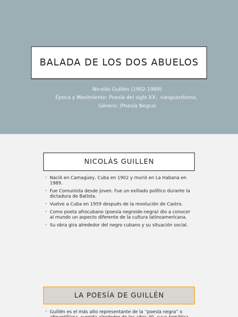 Nicolas Guillen, Balada de los dos abuelos | PDF | Cuba