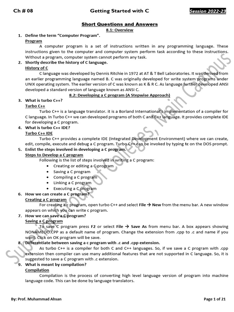 CH # 08 Getting Started With C: Define The Term "Computer Program" | PDF | Control Flow ...
