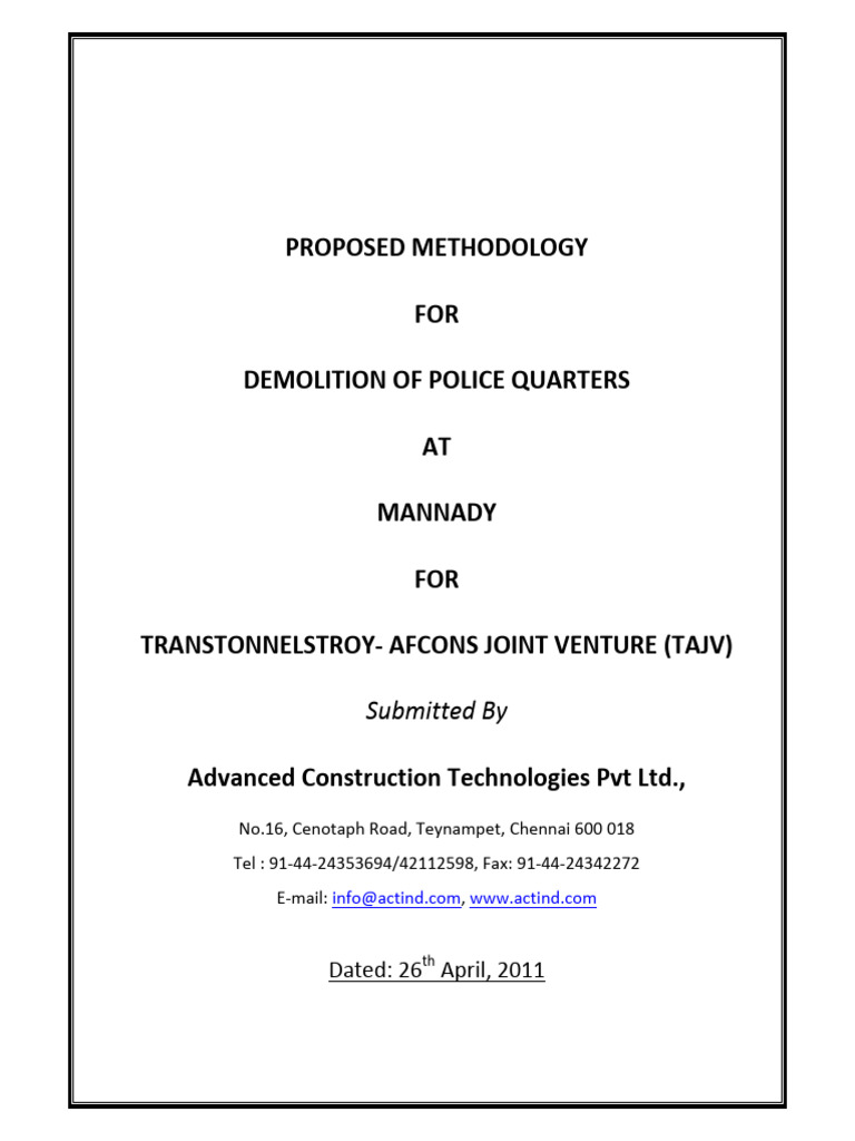 Demolition Methodology-CMRP-Police Quarters | PDF | Demolition ...