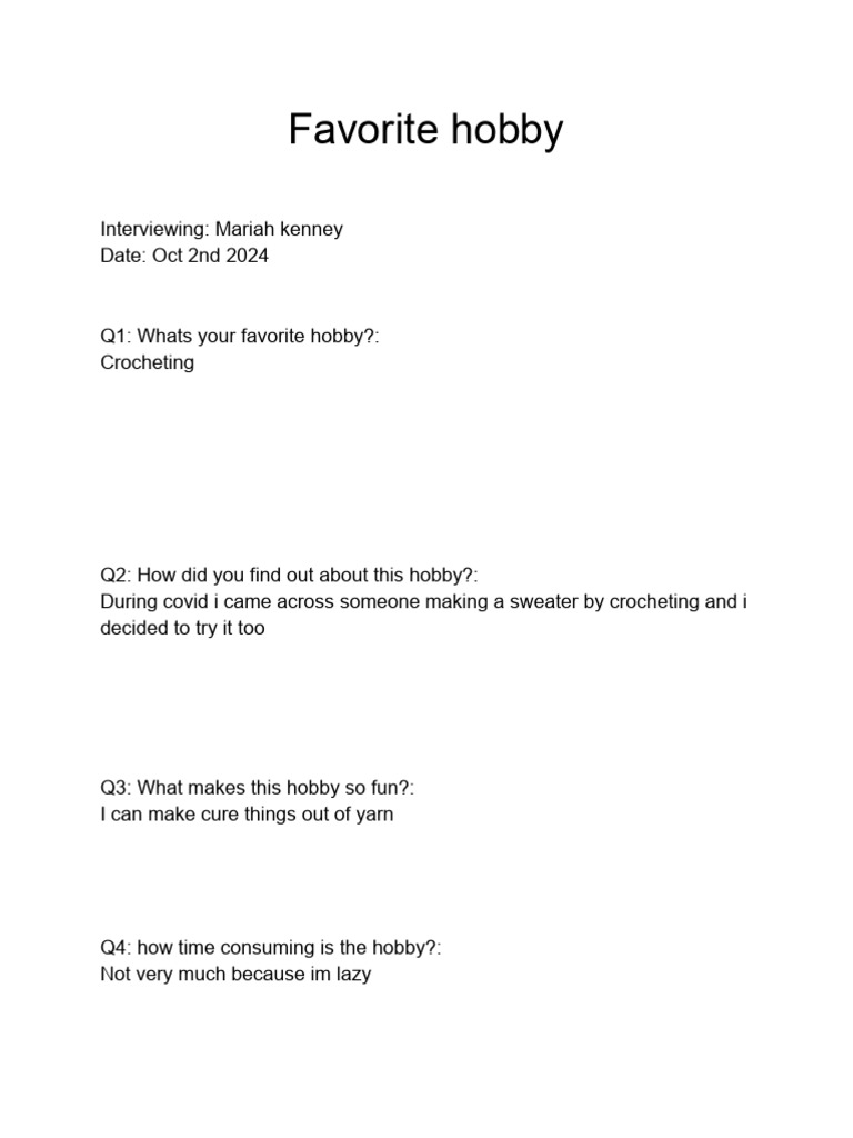 Favorite Hobby Interview | PDF