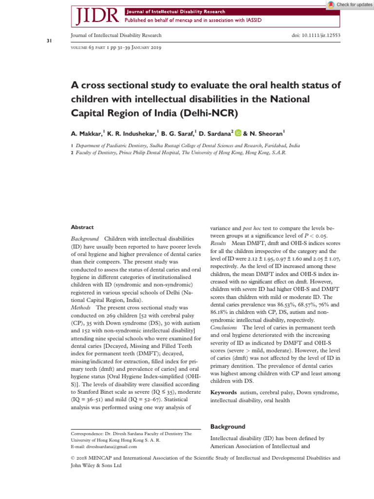 A Cross Sectional Study To Evaluate The Oral Health Status of Hildren ...