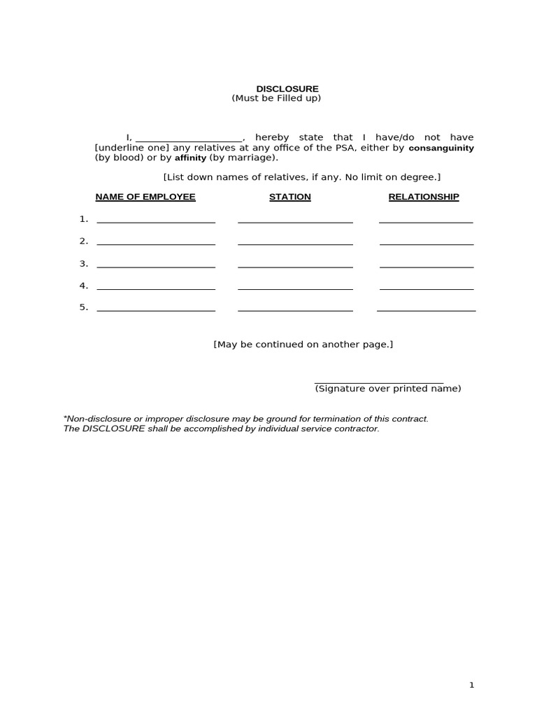 PSA Relatives Disclosure Form | PDF