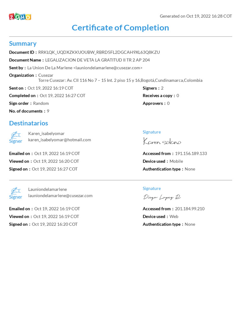 Completion certificate-LEGALIZACION DE VETA LA GRATITUD II TR 2 AP 204 ...