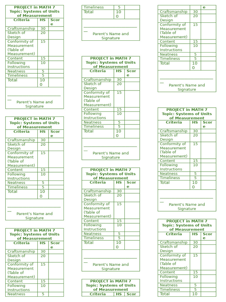 Sample Criteria PROJECT-in-MATH-7 | PDF