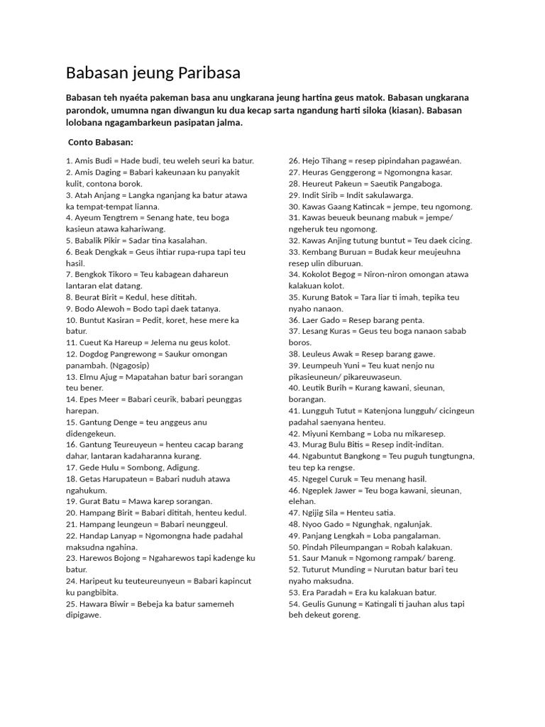 Babasan jeung Paribasa materi dan soal | PDF