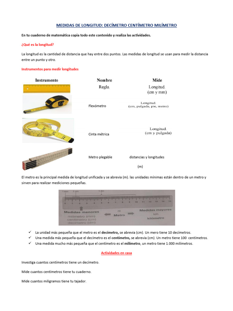 Contenido de Matematica MEDIDAS DE LONGITUD | PDF