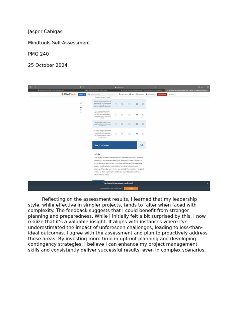 PMG 240 Mindtools Self-Assessment | PDF