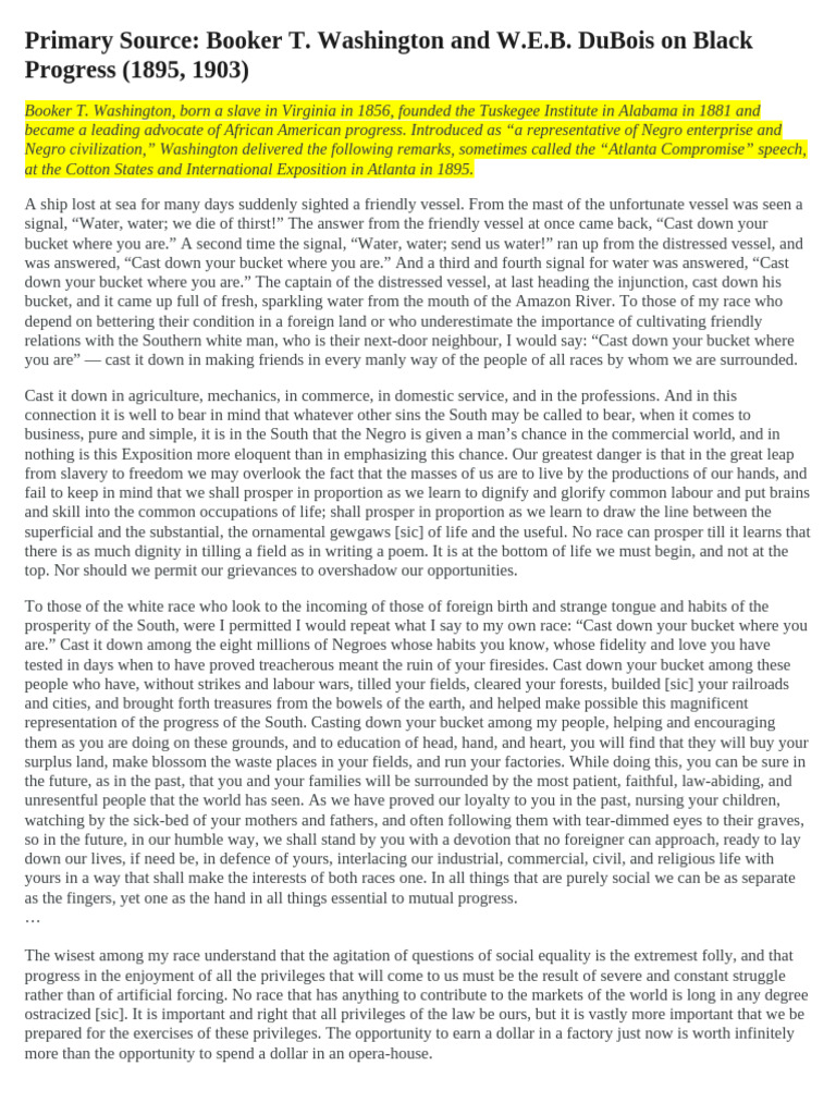 Washington vs. DuBois on Black Progress | PDF | W. E. B. Du Bois