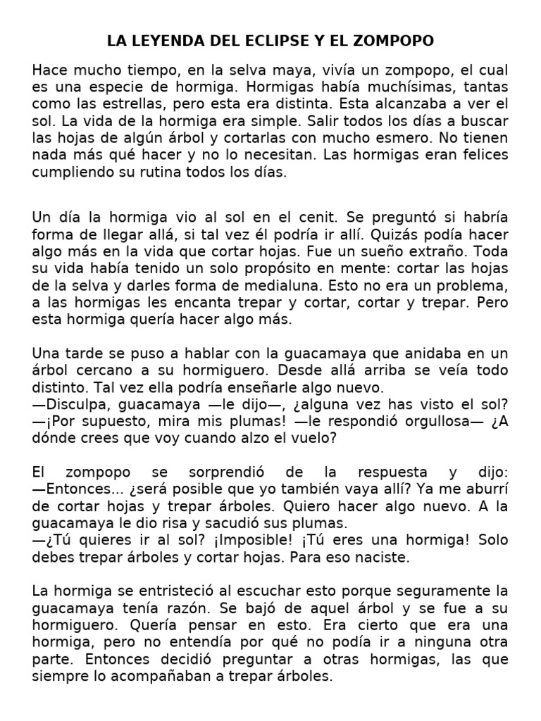 La Leyenda Del Eclipse y El Zompopo | PDF