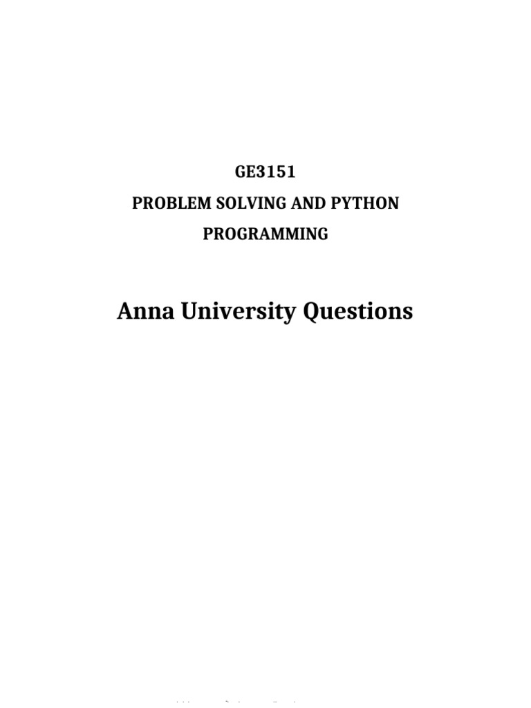 GE3151 PSPP Previous Year Question Paper | PDF | Python (Programming Language) | Control Flow