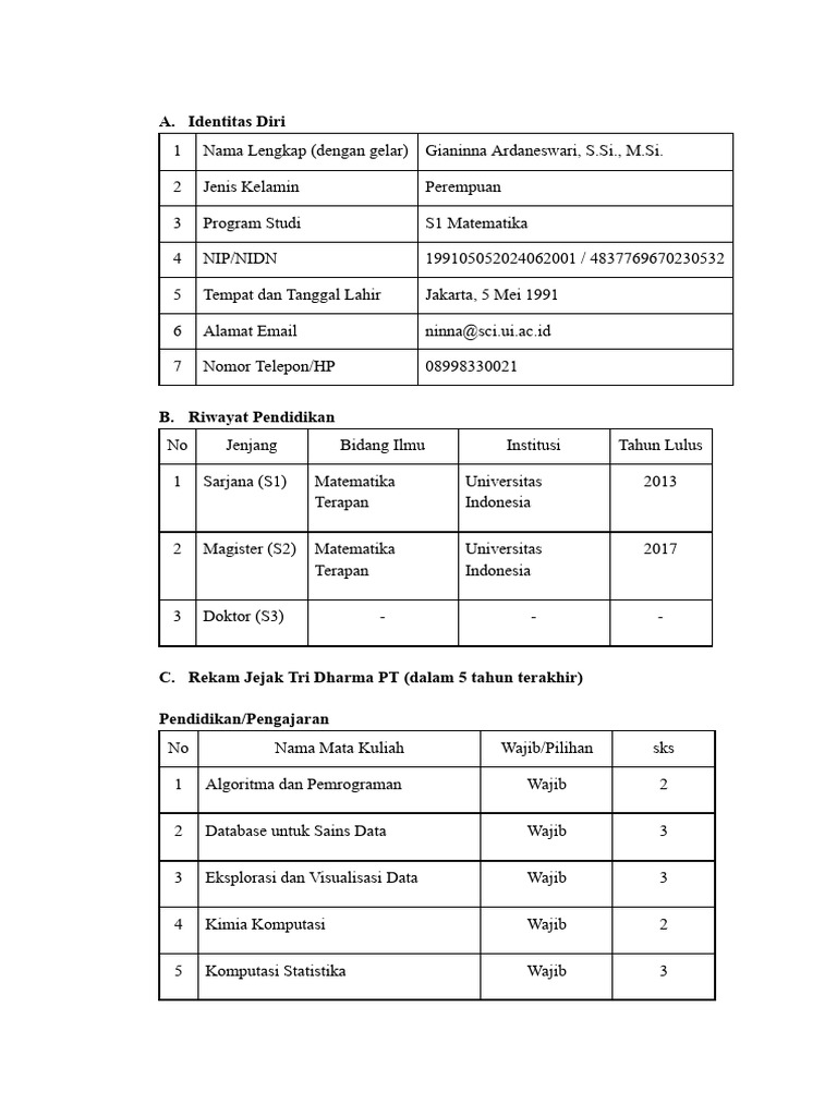 Biodata Dosen Pendamping | PDF