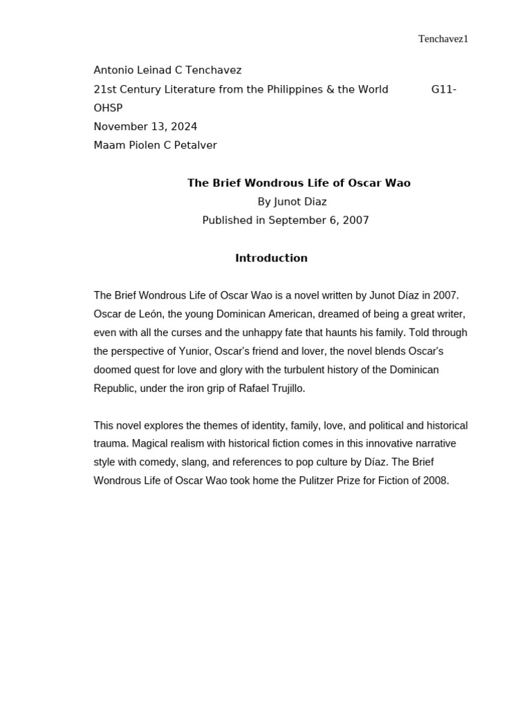 Themes in Oscar Wao's Life and Legacy | PDF